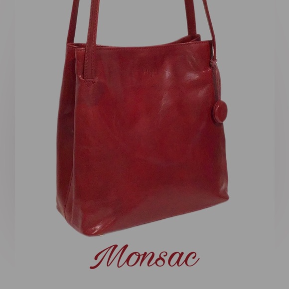 Monsac | Bags | Monsac Leather Shoulder Bag Leather Dangler Maroon ...